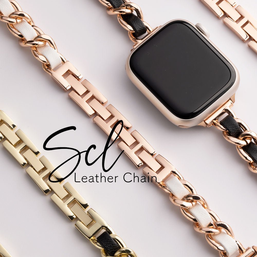 SCL AppleWatch 7 6 3 SE チェーン レザー ベルト 38mm 40mm 41mm おしゃれ 可愛い – empire